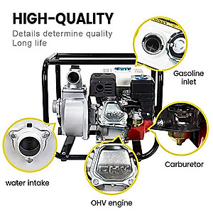 ECO LLC Gas-Powered Water Transfer Pump 2 Inch 160CC 158GPM Heavy Duty Semi-Trash Clean Water Pump Gasoline Engine for Pool Water Remove, lawn garden Irrigate