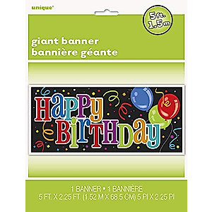 Unique Bold Birthday Party Wall Banner, 60" x 27", Multicolor