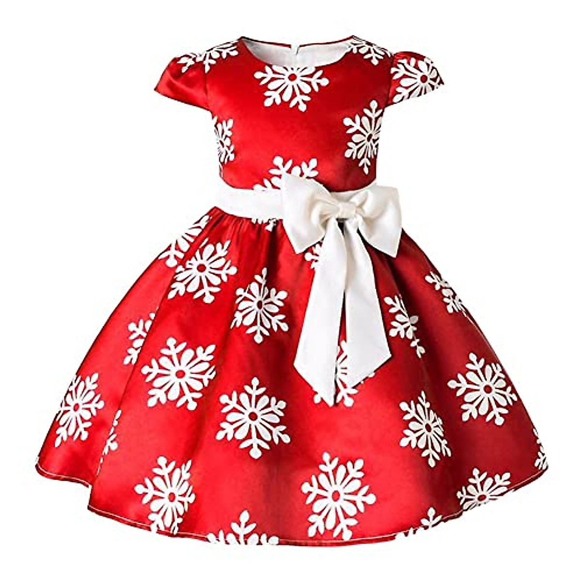 Tueenhuge Toddler Baby Girls Christmas Dress Snowflake Print Wedding Formal Birthday Party Dresses with Bowknot Belt Red