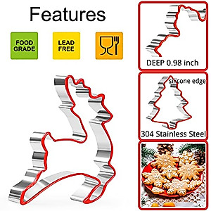 Crethinkaty Christmas Cookie Cutter Set for Baking,Stainless Steel Biscuit Cutters with Comfort Grip,6 Pieces Fondant Cutters-Gingerbread Man,Snowflake,Snowman,Christmas Tree,Reindeer,Lantern