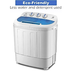 Imseigo Compact Portable Mini Compact Twin Tub with Built-in Drain Pump Washing Machine 13Lbs Washer Spain Spinner Portable Washing Machine Blue+White
