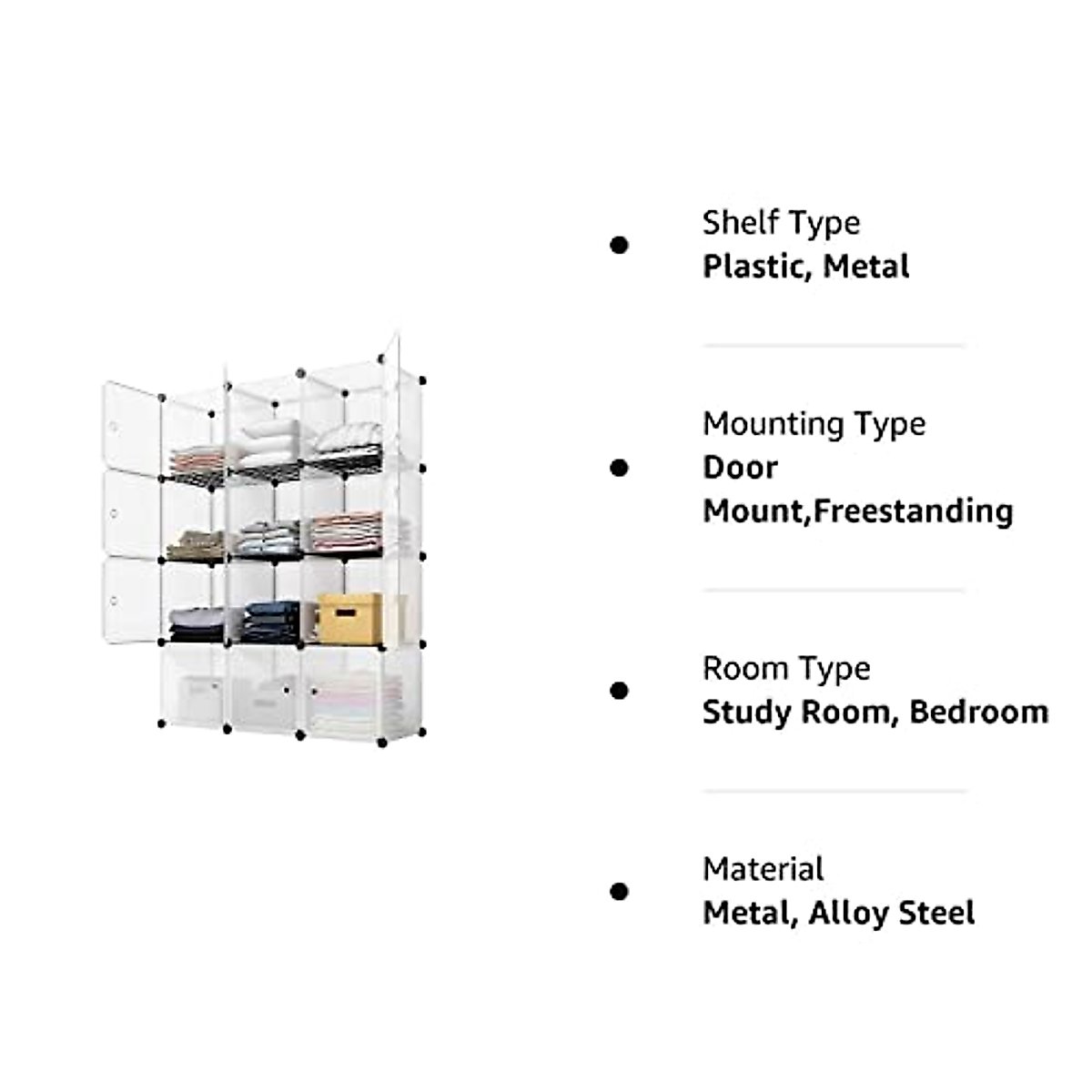 KOUSI Portable Storage Cubes-14 x14 Cube (12 Cube)-More Stable (add Metal Panel) Cube Shelves with Doors, Modular Bookshelf Units，Clothes Storage Shelves，Room Organizer for Cubby Cube