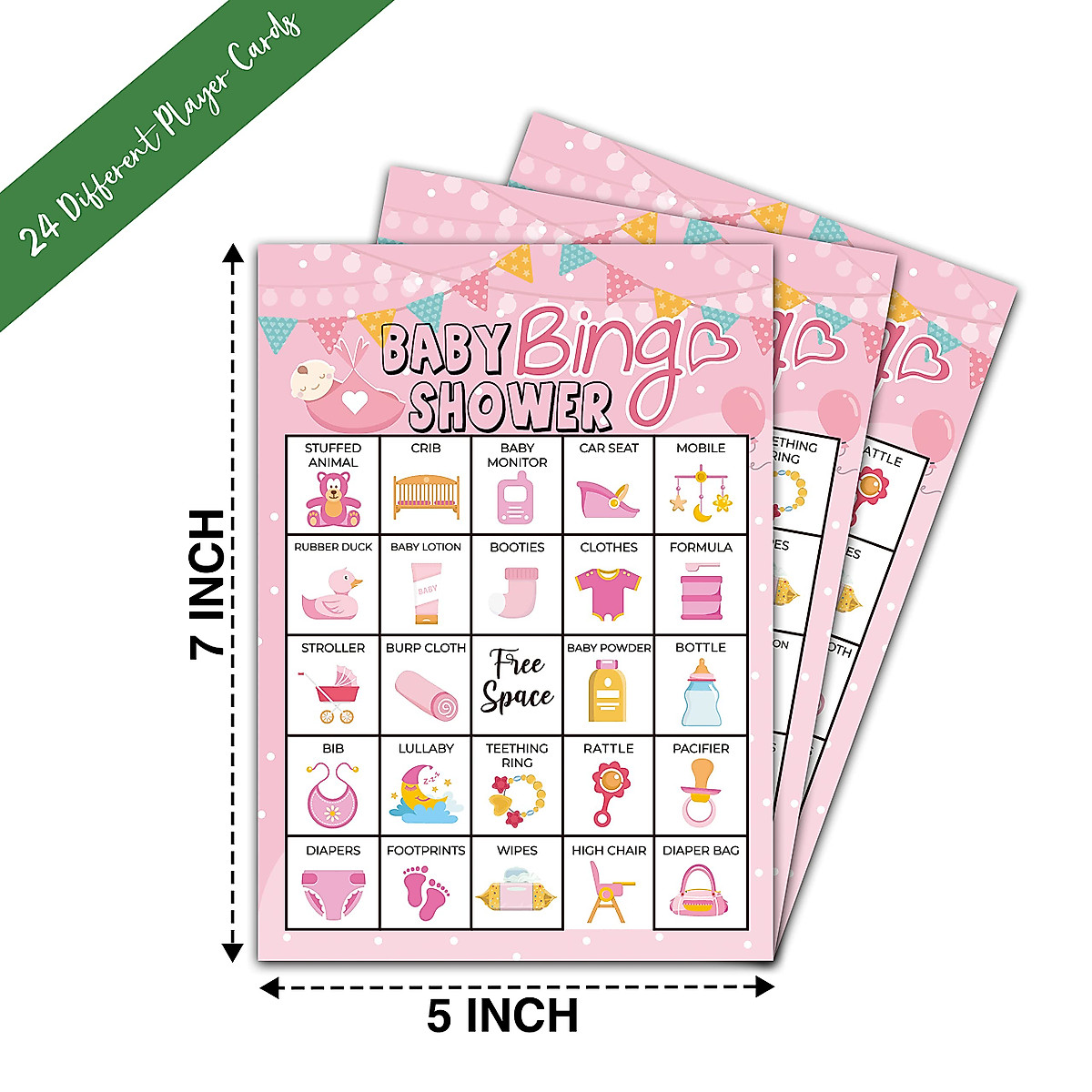 ZEDEV Bingo Cards for Party Supplies, Pink Shower Bingo Game, Party Games with 24 Players, Family Activities, Party Favors Gifts for Adults - pink05