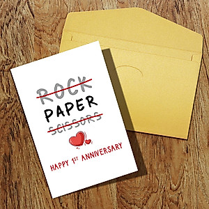 Qiliji Happy 1st Anniversary Card, Funny 1 Year Wedding Anniversary Card, Paper Anniversary Greeting Card, Rock Paper Scissors
