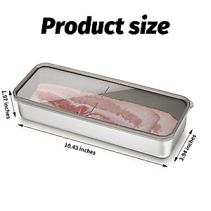Zhehao 2 Pcs Bacon Container for Refrigerator, 304 Stainless Steel Deli Meat Storage Containers for Fridge, Airtight Bacon Storage Container with Lids, Bacon Saver Kitchen Meat Saver, Dishwasher Safe