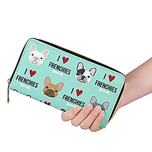 Mumeson Women Wallet with Zipper French Bulldog Print Clutch Purse Evening Bag Cards Holder Phone Case