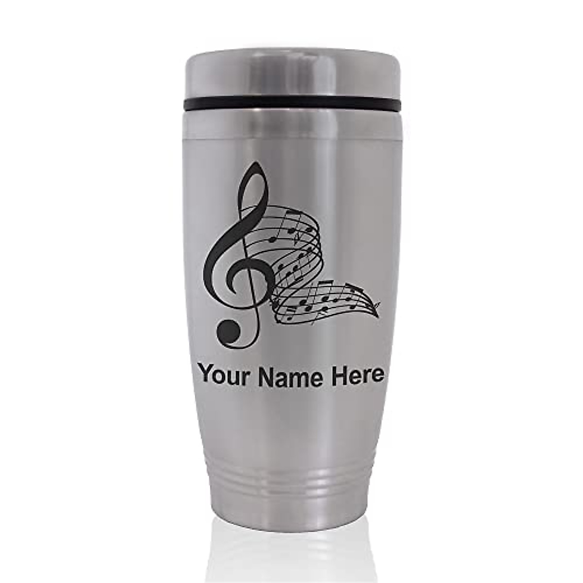 SkunkWerkz Commuter Travel Mug, Musical Notes, Personalized Engraving Included