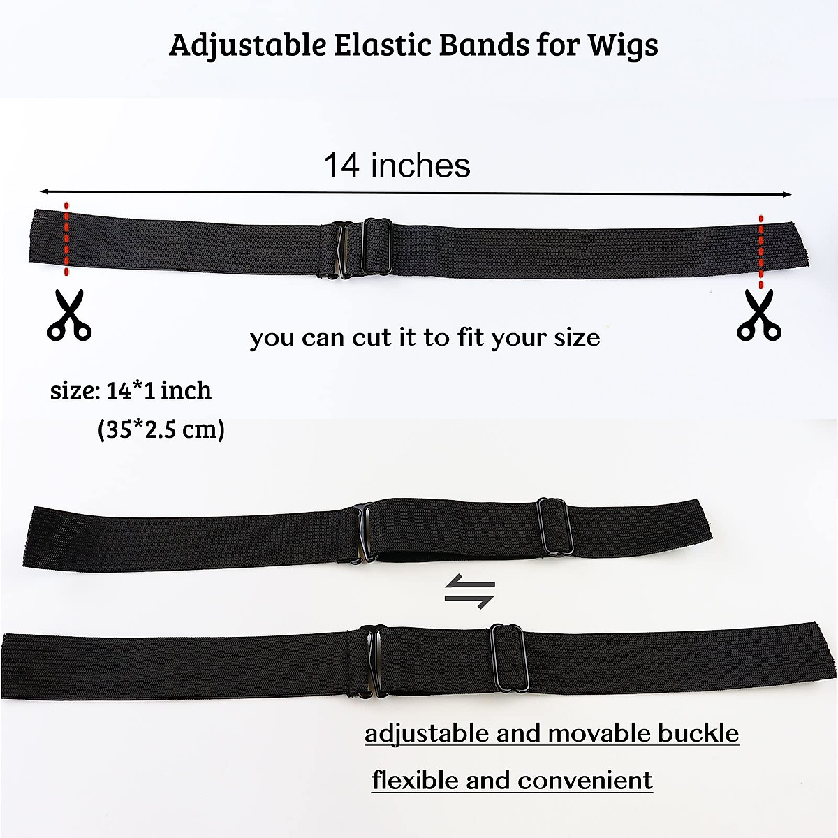 PIESOYRI 6PCS Adjustable Elastic Bands for Wigs, Adjustable Wig Straps for Making Wig Glueless, Adjustable Wig Bands for Keeping Wigs in Place (Size: 1 * 14inches)