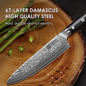 KEEMAKE Damascus Knife Set 3 PCS, Razor Sharp Kitchen Knife Set, 67 Layers Damascus Steel Knife, Japanese Chef Knife Set with Full Tang Ergonomic Handle, Kitchen Knives for Meat Vegetable Cutting