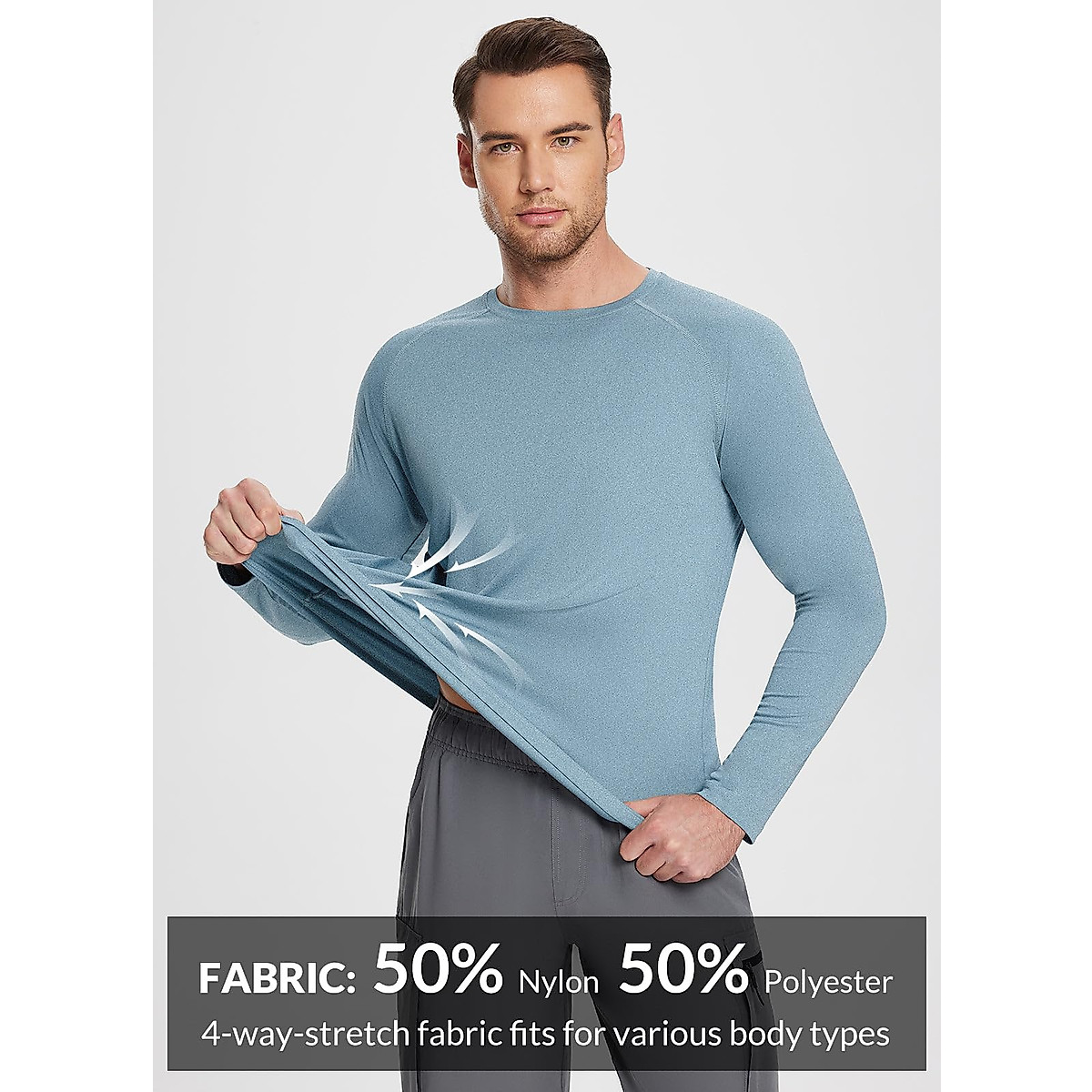 BALEAF Men's UPF 50+ Long Sleeve Shirts Soft Rash Guard Breathable Lightweight Workout Running Hiking Tops Light Blue L