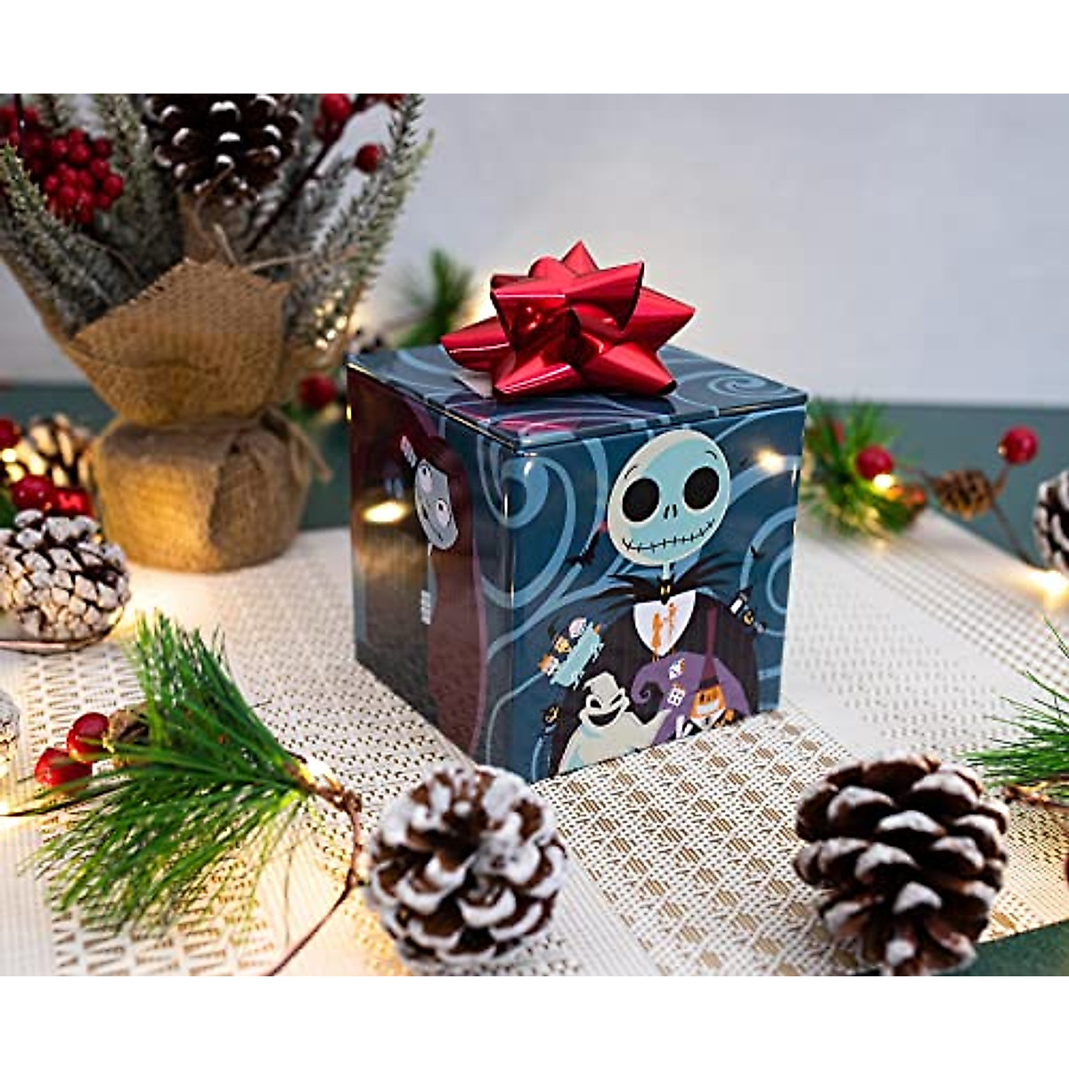 Disney The Nightmare Before Christmas Jack Skellington 4-Inch Tin Storage Box Cube Organizer with Lid | Basket Container, Cubby Cube Closet Organizer, Home Decor Playroom Accessories