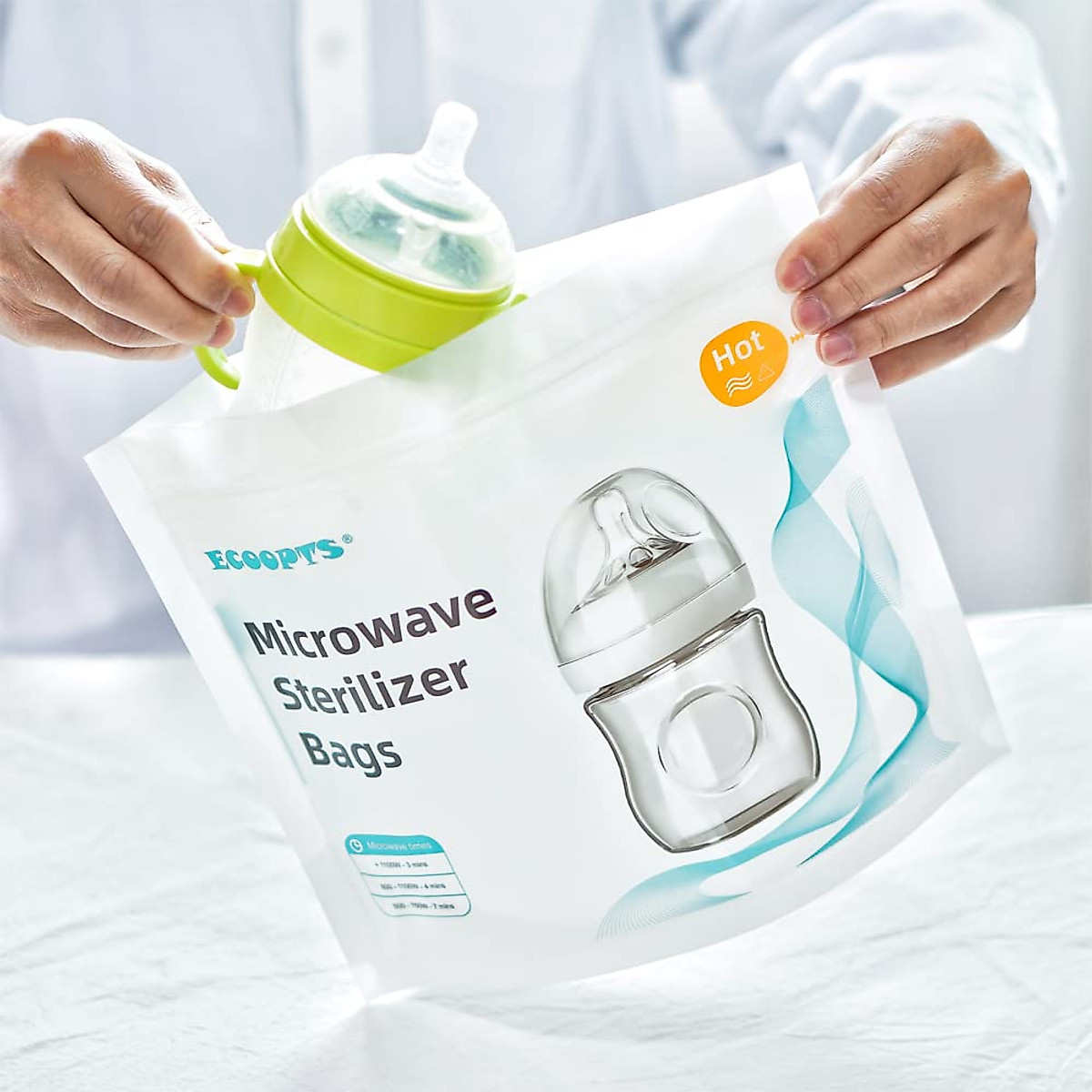 ECOOPTS 12 Count Microwave Steam Sterilizer Bags Reusable Micro-Steam Bags for Baby Bottles and Breast Pump Sterilizer Parts Microwave Steam Bags