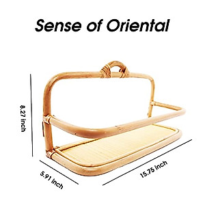 T'Furni Rattan Wall Shelf for Living Room Kitchen Wall Decor - Natural Rattan Floating Shelves - Rectangle Shelf Wall Decor - Natural Hanging Book - Wall Shelves with Storage - A2