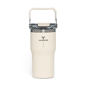 ALWDIAS Samsta Stainless Steel Tumbler with Handle and Straw | Leakproof Vacuum Insulated Water Bottle | Keep Cold 24H | Cup Holder Friendly Double Walled Travel Mug | 20 oz, White Cream