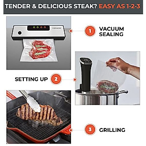 Sous Vide Cooker Kit All In One| Sous Vide Immersion Circulator Slim Design 1000W Precise Temperature with Vacuum Sealer Machine and Sous Vide Vacuum Bags | 24 Month Warranty | Deluxe Edition