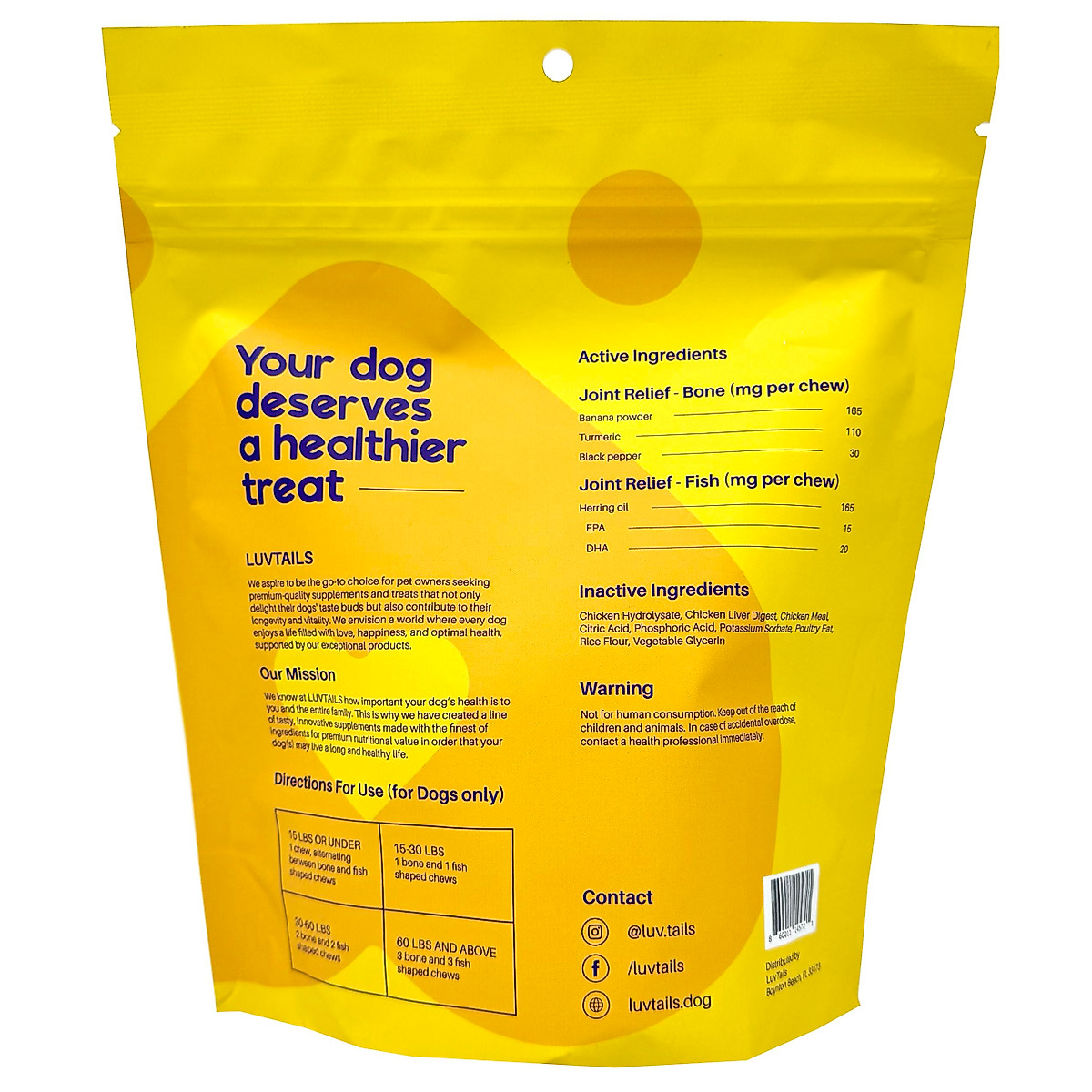 LuvTails Joint Relief Soft Chew Supplements for Dogs, Omega 3 for Dogs Chewable EPA, DHA Dog Omega 3 Supplement with Herring Oil, Turmeric, Banana Powder 60 Chews