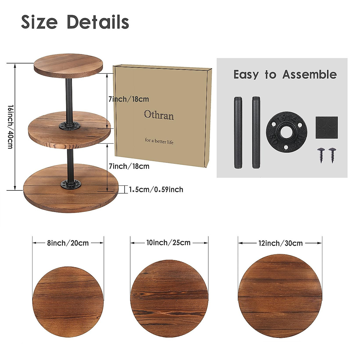 Cupcake Stand, Othran 3 Tier Wood Cake Stand Cupcake Tower Wooden Cupcake Stand 3 Tier Serving Tray for Farmhouse Wedding, Birthday, Tea Parties, Baby Showers, Kitchen Decor