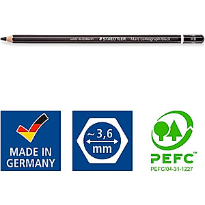 Staedtler Mars Lumograph Black Artist Wooden Lead Pencil - Box of 6 (8B 7B 6B 4B 2B HB) in Metal Box- with Tub 2-Hole Sharpener and Free Eraser