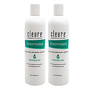 Cleure Hydrating Fragrance Free Conditioner - Hypoallergenic, SLS Free & Paraben Free - Unscented (12 Fl Oz, Pack of 2)