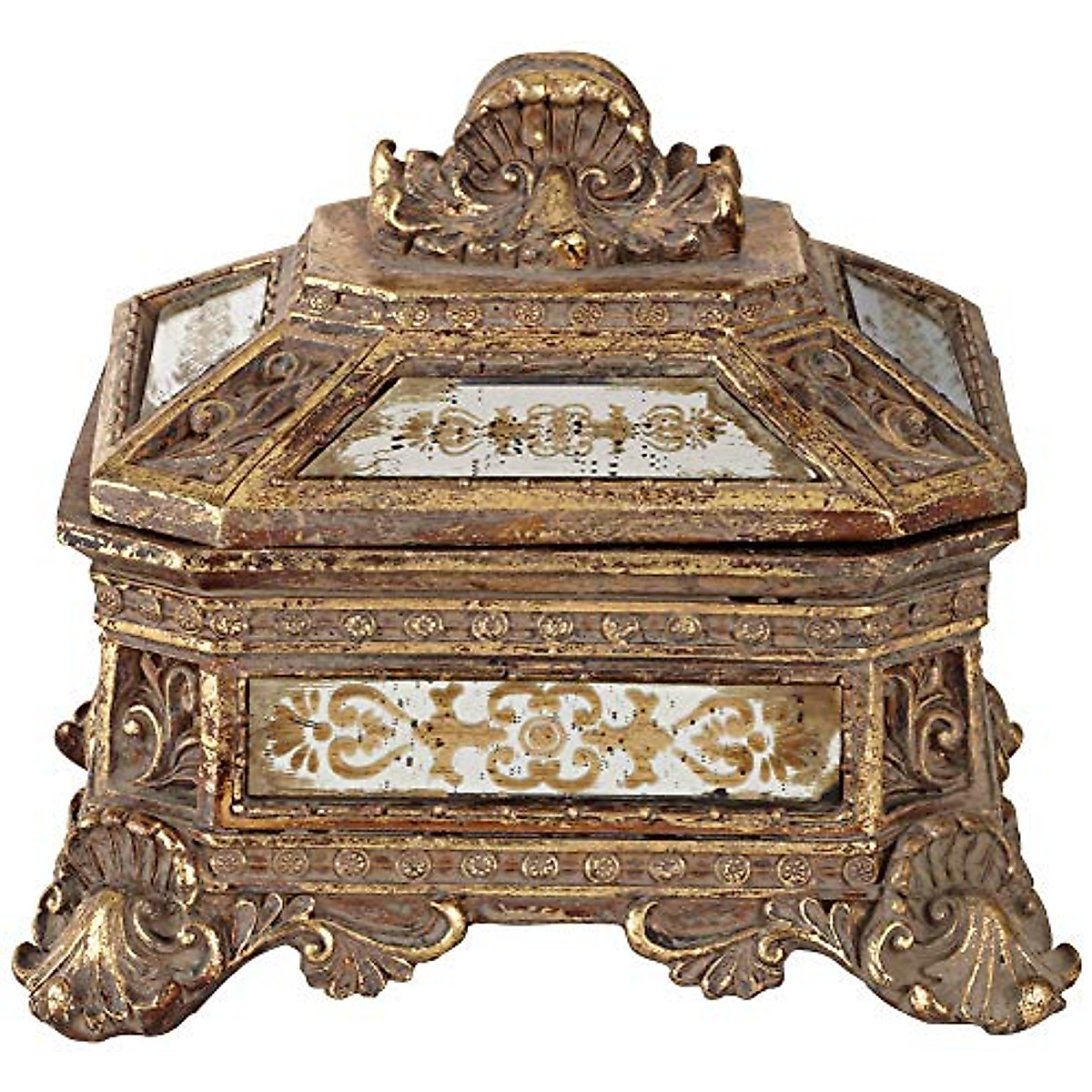 Kensington Hill Florentine 5 3/4" Wide Antique Gold Mirrored Jewelry Box
