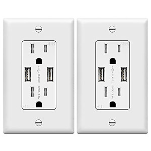 TOPGREENER 3.6A USB Wall Outlet Charger(Upgraded), 15A Tamper-Resistant Receptacles, Compatible with iPhone SE/11/XS/XR/X/8, Samsung Galaxy S20/S10/S9/Note & More, UL Listed, TU2153A, White 2 Pack