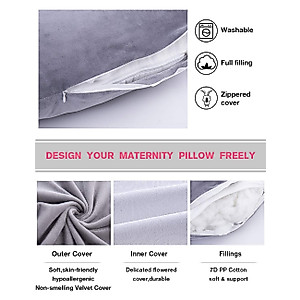 AS AWESLING Pregnancy Pillow, U Shaped Full Body Pillow, Nursing, Support and Maternity Pillow for Pregnant Women with Removable Velvet Cover (Grey)