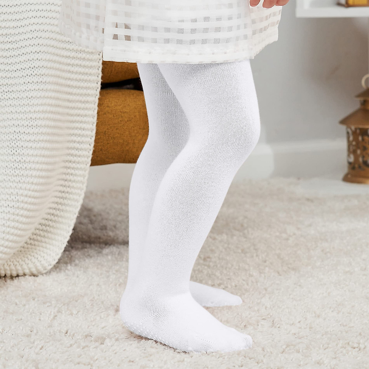 American Trends Baby Tights Non Slip Skid Baby Girl Tight Cable Knit Infant Leggings Toddler Stocking Pants 1 Pack White 6-12 Months