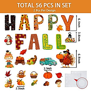 56 PCS Happy Fall Cut-Outs Pumpkin Maple Leaves Cut Outs Turkey Corn Sunflower Cutouts with 100 Glue Point, Autumn Paper Decoration for Fall Thanksgiving Theme Classroom Bulletin Board Wall Decor