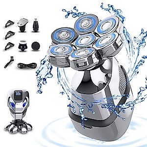 Yogioaf Head Shaver for Men, 5-in-1 Electric Razor for Men, Wet & Dry, Anti-Pinch, Upgrade Cordless with 7D Floating Shaving Heads, Waterproof and Rechargeable Rotary Bald Head Shaver