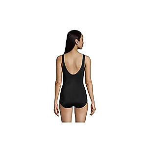 Lands' End Womens Chlorine Resistant Tugless Tank Soft Cup One Piece Swimsuit Black Long Torso 6