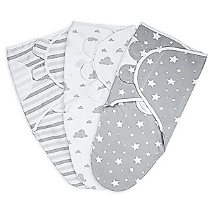ikads Baby Swaddle 0-3 Months 100% Cotton Swaddles for Newborns - Small/Medium 3-Pack Wearable Baby Wrap Swaddle Blanket with Adjustable Hooks & Loop - Easy to Use Sleep Sack (Grey)
