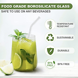 HAPPi STUDIO 8-Pack Glass Straws with Travel Case - 8"x10mm Reusable Straws with 2 Cleaning Brushes - Clear Glass Straws Shatter Resistant - Glass straws Drinking Reusable Smoothie Straw, Coffee Straw