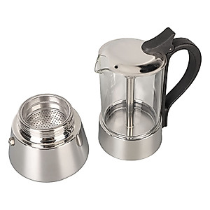 Moka Pot, Stainless Steel Coffee Maker with Crystal Glass Lid, Classic Stovetop Espresso Maker for Classic Italian Coffee, Express Moka Pot for Cuban Cafe Brewing, Quick Cleanup