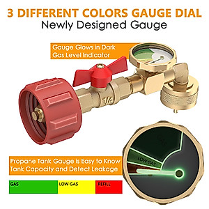 MEFUN Propane Refill Elbow Adapter 1lb to 20lb, QCC1 Propane Refill Elbow Adapter with Gauge and ON-Off Control Valve for Camping Grill 1LB Propane Tank to Be Refilled Gas from 5~40 LB Propane Tank