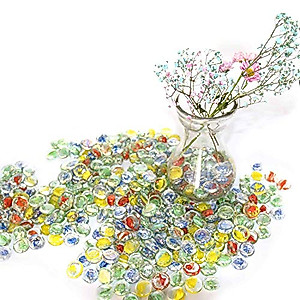 Flat Glass Marbles for Vases - 5 LB Cats Eyed Mixed Red Yellow Green Decorative Stone Beads for Vases, Crafts, Table Scatter, Aquarium Fish Tank Pebbles, Centerpieces, Gem Décor, Floral Displays