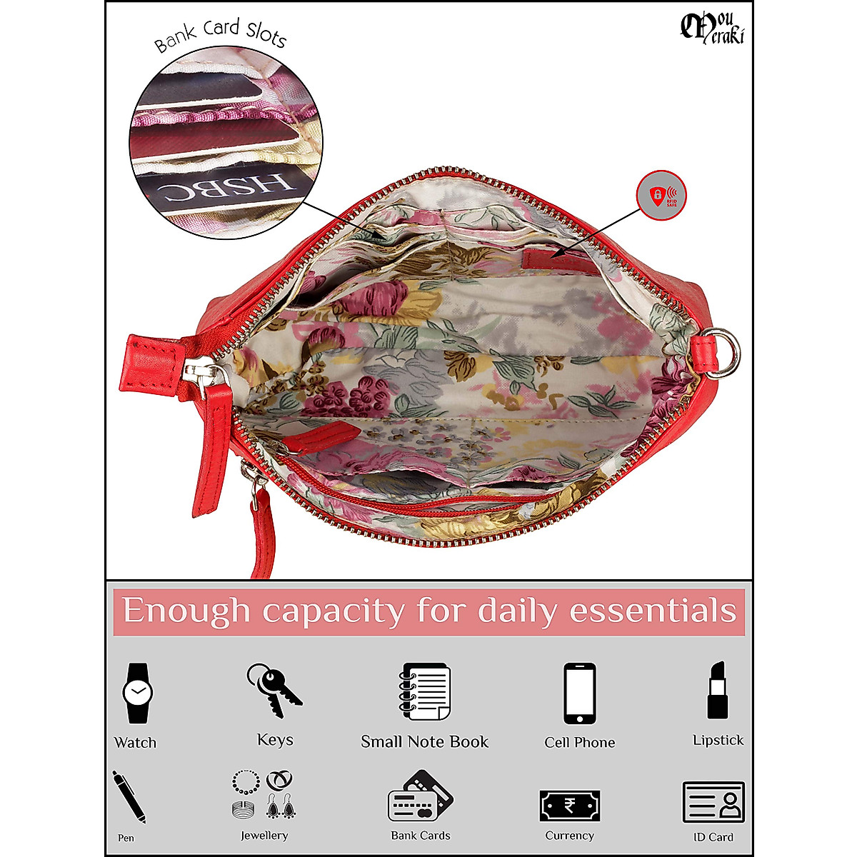 Mou Meraki Genuine Leather Crossbody Purse and Handbags - Crossover Bag Over the Shoulder Women