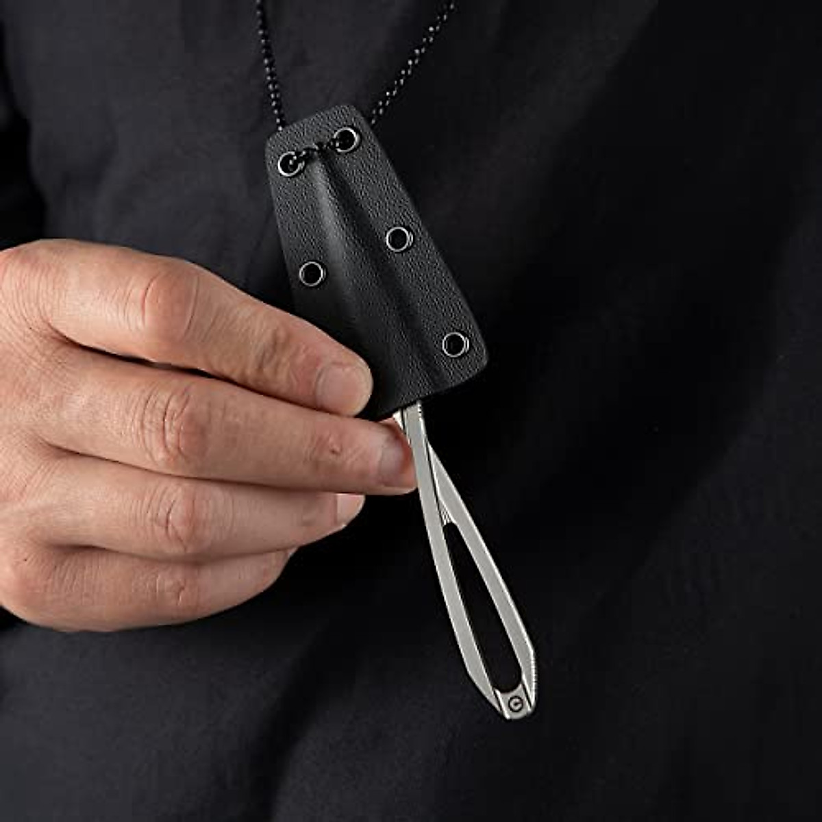 CIVIVI D-Art Neck Knife, Ostap Hel D2 Fixed Blade with a Kydex Sheath and a chain, Utility Knife Box Cutter for Cartons Cardboard Boxes C21001-1