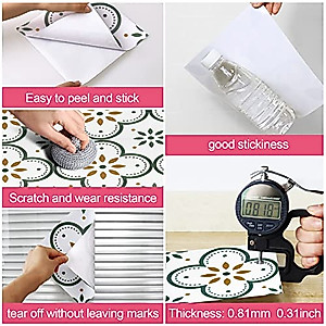 Peel & Stick Floor Tiles Vinyl Flooring 8"x8", Self-Adhesive Removable, Suitable for Wall, Floor, Kitchen, Bathroom,10 Sheets (Green Flower)