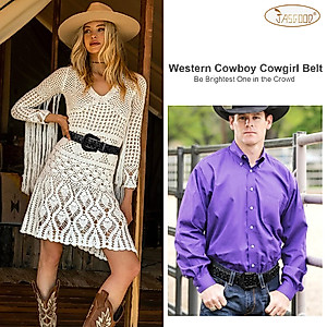 JASGOOD Cowboy Cowgirl Rhinestone Belt for Jeans, Men and Women Crocodile Grain Leather Studded Belt, E-Black, Suit Pants Size 33"-38"