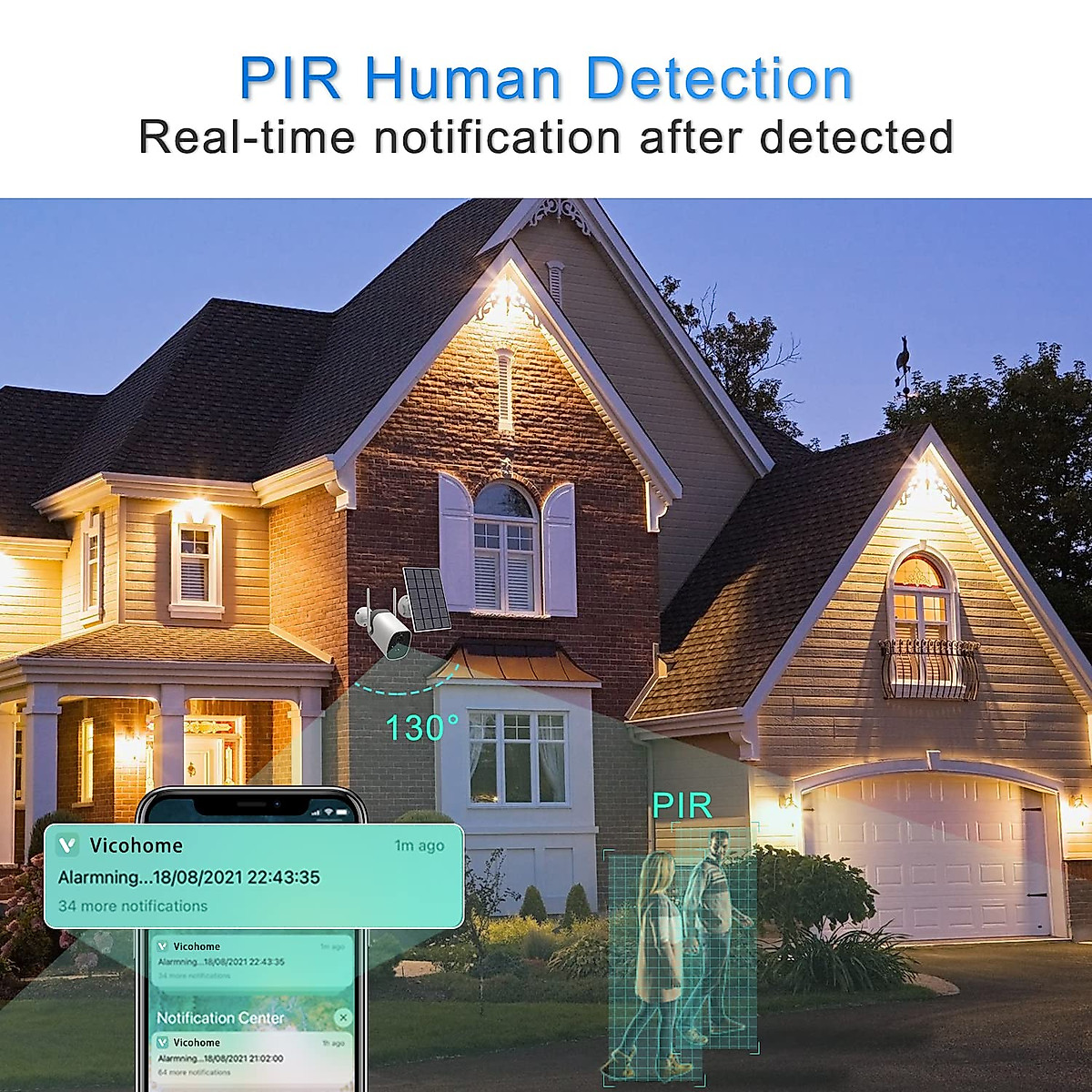 Facamword Solar Security Camera Outdoor Wireless 1080P WiFi Home Surveillance Camera Color Night Vision PIR Human Motion Detection Alert Spotlight Two Way Audio Battery Powered