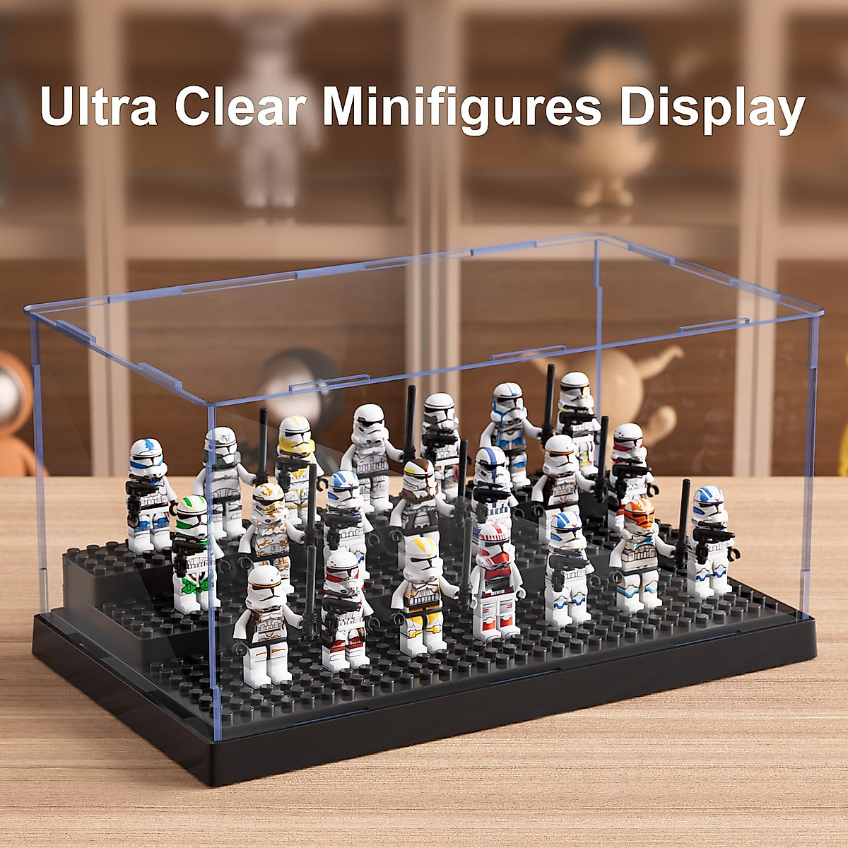 Minifigure Display Case for Action Figures Blocks, Clear Dustproof Acrylic Display Box Storage with 3 Movable Steps Gifts for Children,Black…