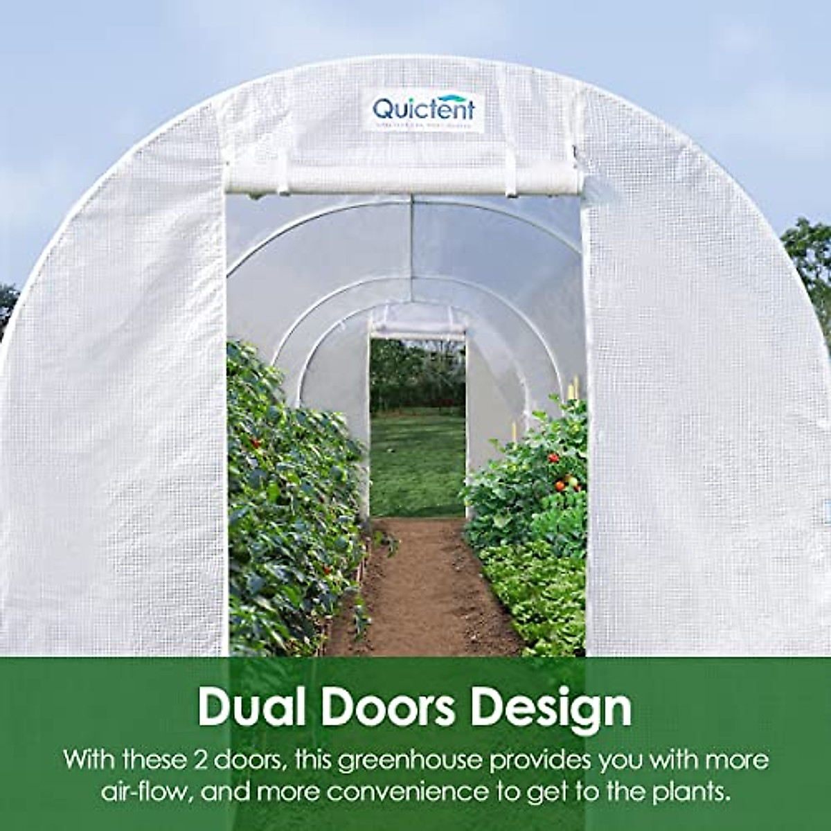 Quictent 2 Doors Reinforced PE Cover 12x7x7 FT Portable Greenhouse Large Walk-in Green Garden Hot House(White)