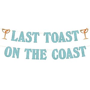 xo, Fetti Last Toast on the Coast Blue Glitter Banner - 5 Ft | Beach Bachelorette Party Decoration, Nautical Bridesmaid Favor, Coastal Bride To Be Photo Booth, Bach Backdrop, Bridal Shower Decor