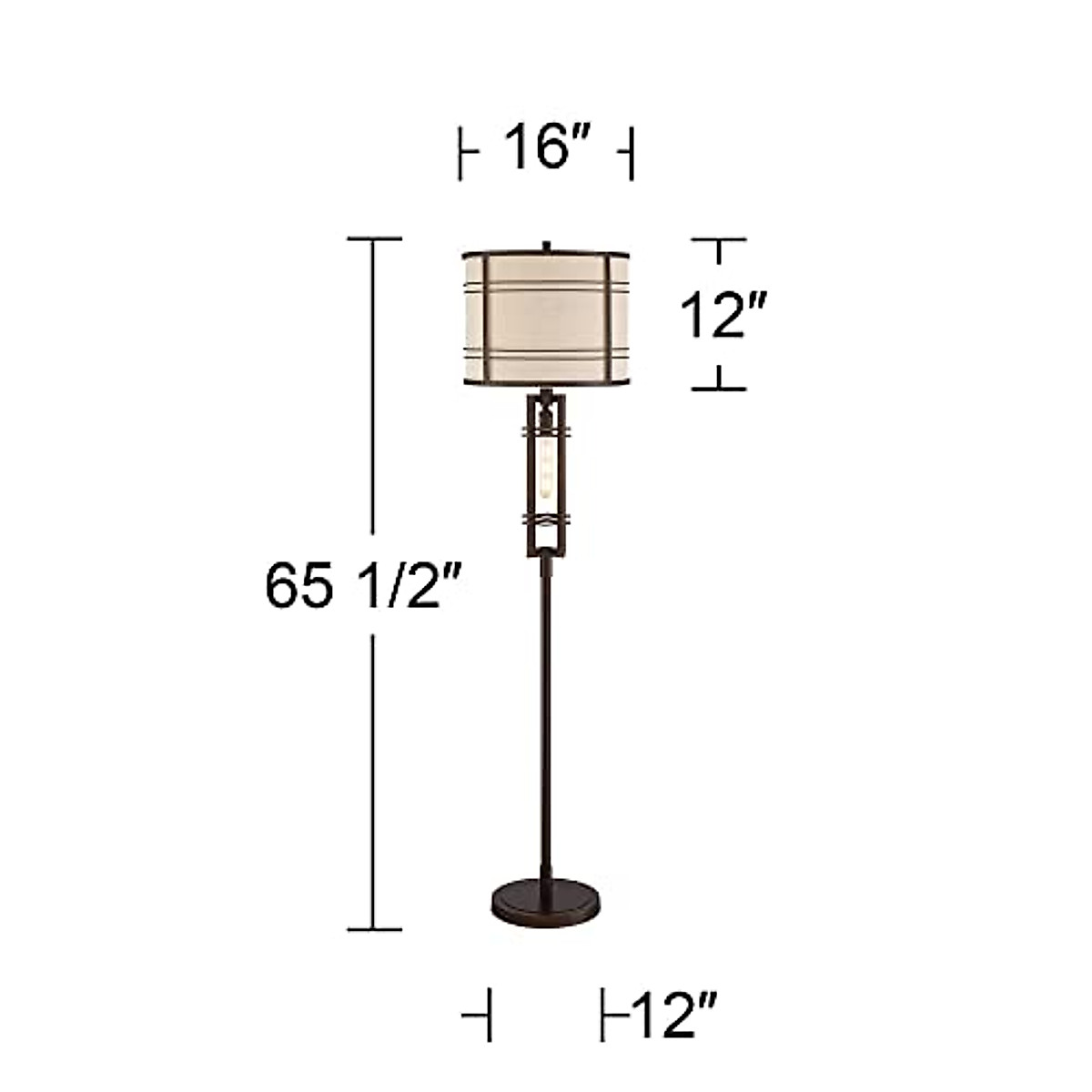 Franklin Iron Works Elias Industrial Rustic Farmhouse Floor Lamp Standing 651/2" Tall Oil Rubbed Bronze with LED Nightlight Off White Oatmeal Fabric Drum Shade for Living Room Reading Bedroom