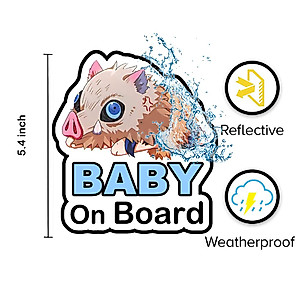 Daina Super Cute Baby Inosuke On Board Reflective Bumper Sticker, Reflective Kid Safety Slow Down Sign Sticker Decals for Cars, 1 pc. AT-027I