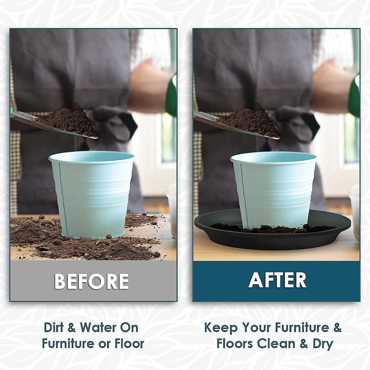 MegaSprout 6 Plant Saucer Trays 9 Inch | Sturdy Plastic Plant Trays for Pots & Planters | Protect & Enhance Surfaces with Black Round Flower Pot Saucers | Large Plant Saucers for Indoors