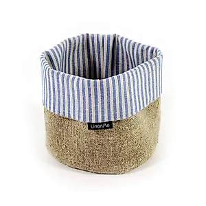 LinenMe Blue Striped Linen Cotton Basket Jazz, Small (6 x 8)