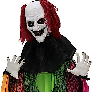 Haunted Hill Farm 5.8 ft. Animatronic Clown, 5 Voice Greetings, Touch Activated, Flashing Red Eyes, Battery-Operated, Halloween Decoration, Multi