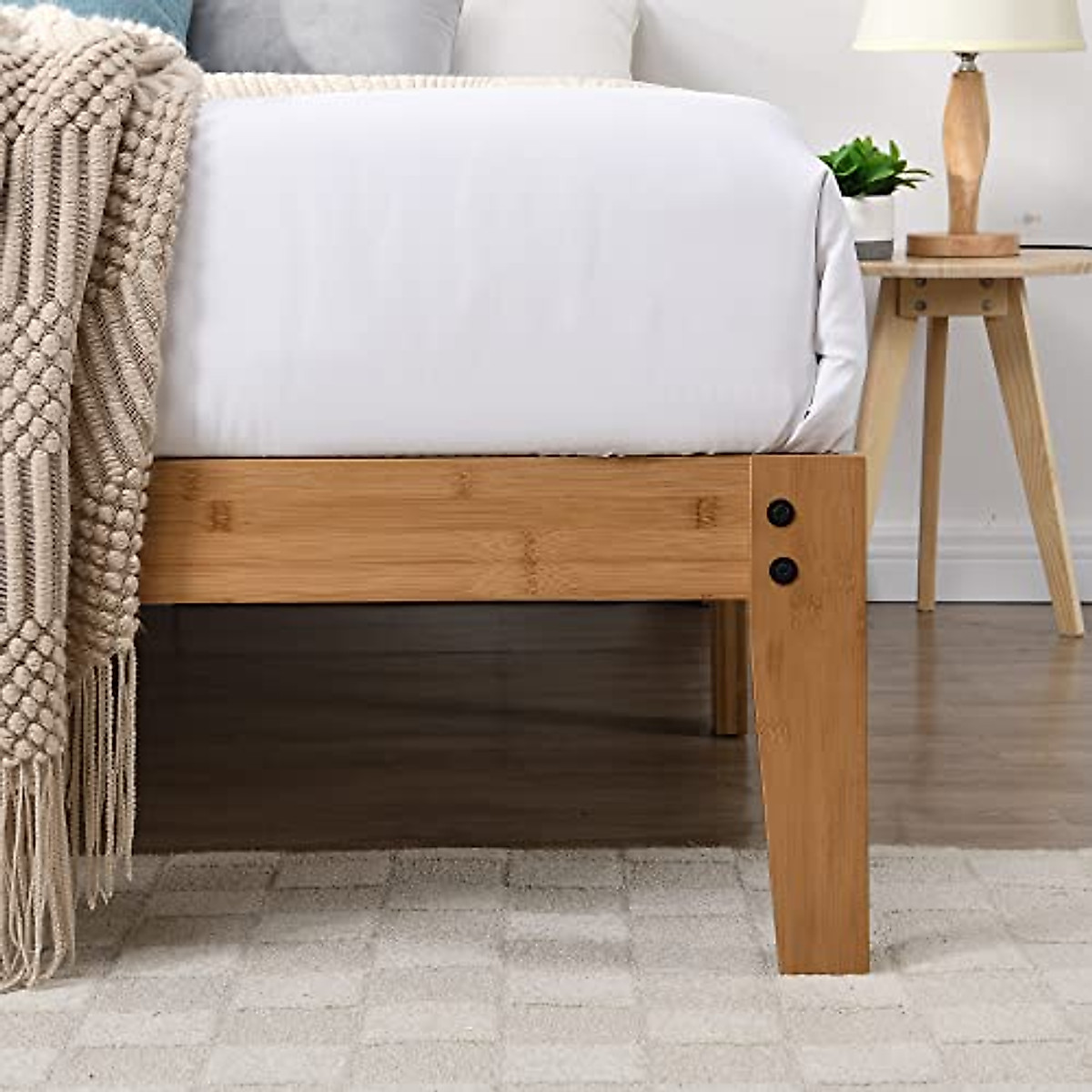 HW COMFORT 14 Inch Bamboo Wood Platform Bed Frame/Solid and Sturdy Platform Bed with Wooden Slats/No Box Spring Needed/Easy Assembly, Queen
