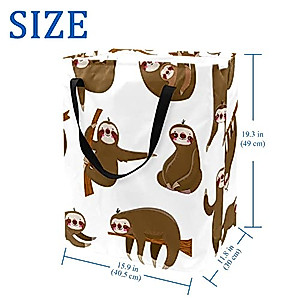 Funny Sloths Print Collapsible Laundry Hamper, 60L Waterproof Laundry Baskets Washing Bin Clothes Toys Storage for Dorm Bathroom Bedroom